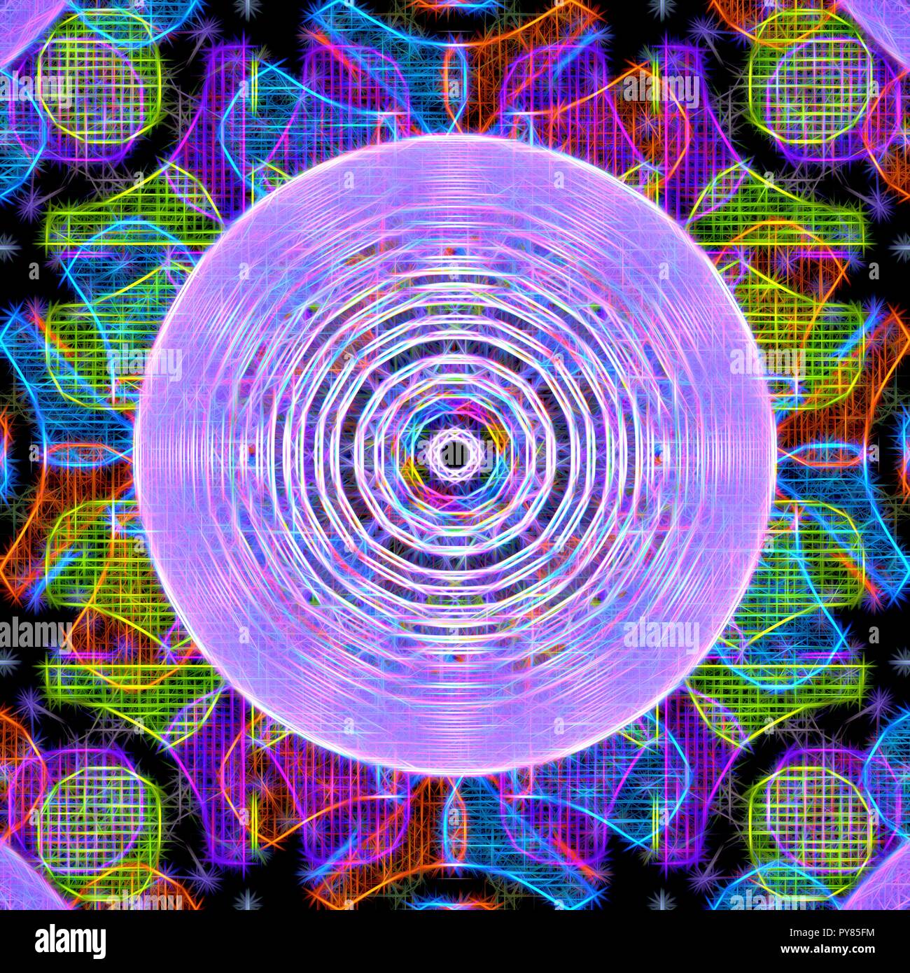 A colorful and vivid image with abstract Sacred Geometry. A psychedelic ...