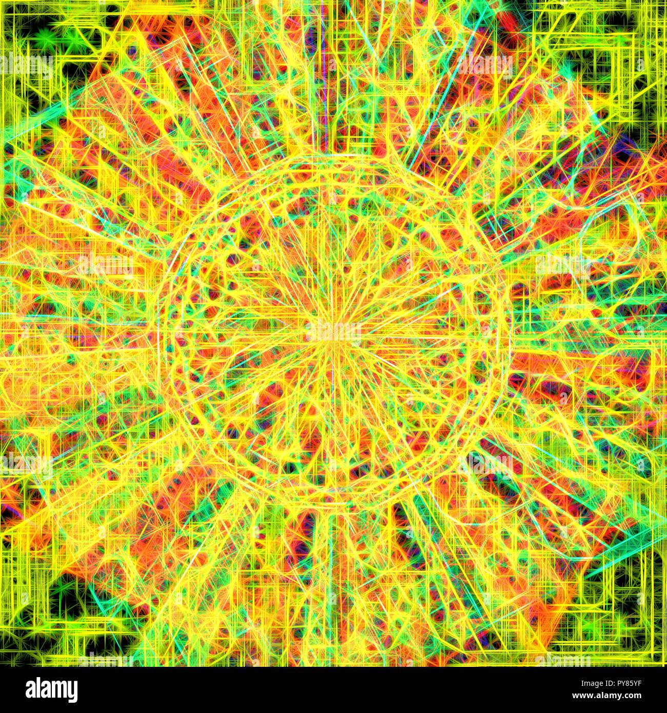 A colorful and vivid image with abstract Sacred Geometry. A psychedelic ...