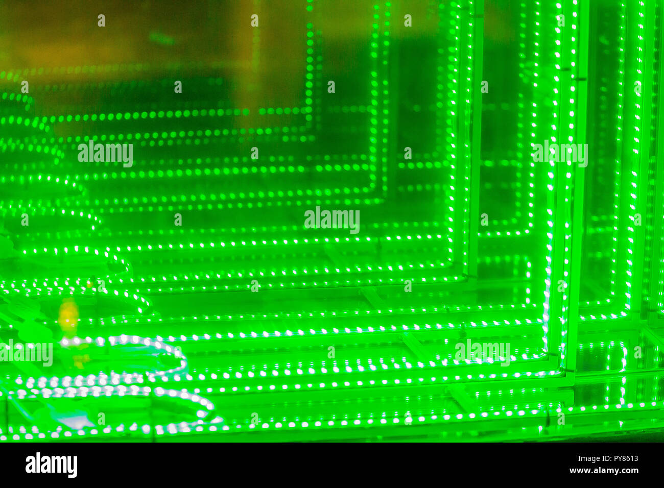 Abstract futuristic green led lights background. Blinking green neon ...