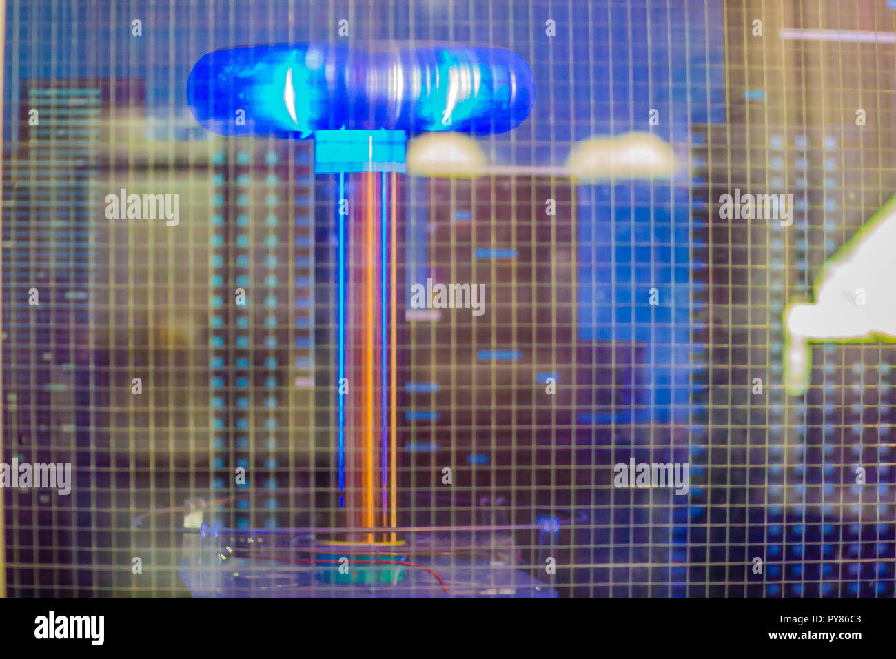 The Tesla coil lightning shows, an electrical resonant transformer ...