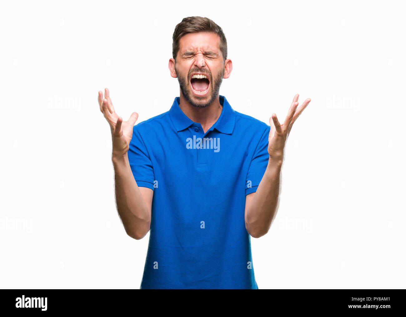 Young handsome man over isolated background celebrating mad and crazy ...