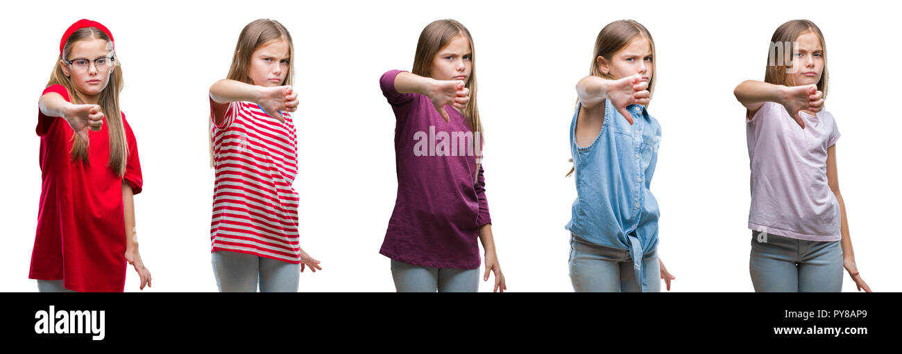 Collage of young beautiful little girl kid over isolated background ...