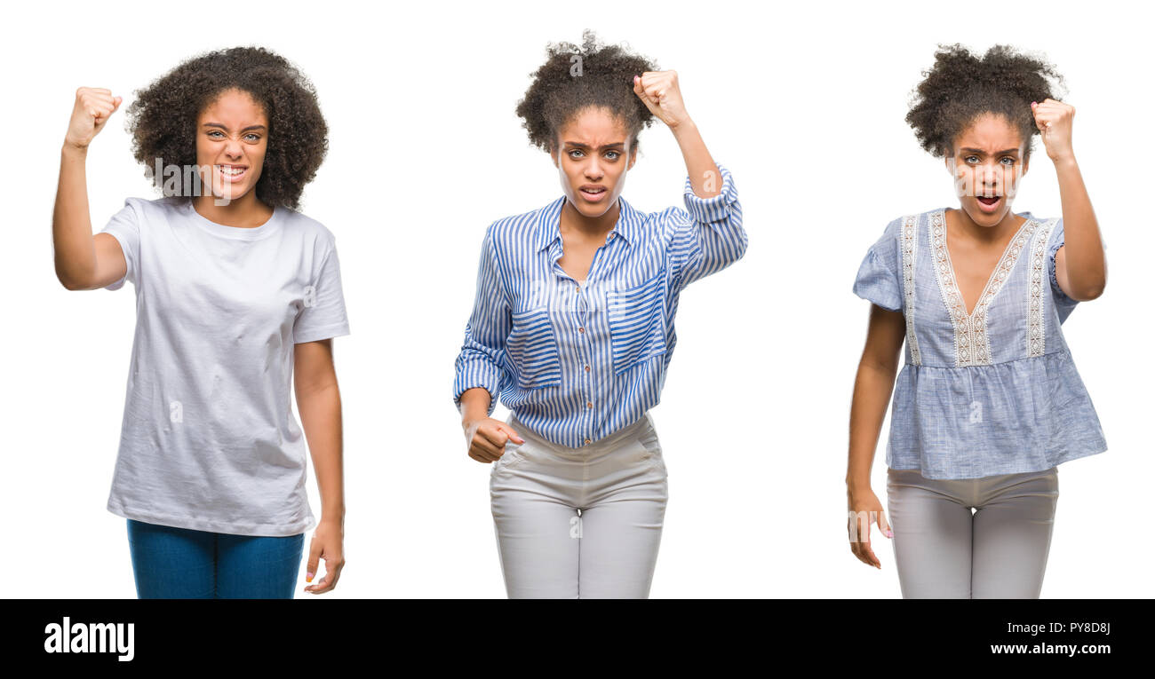Collage of african american woman over isolated background angry and ...