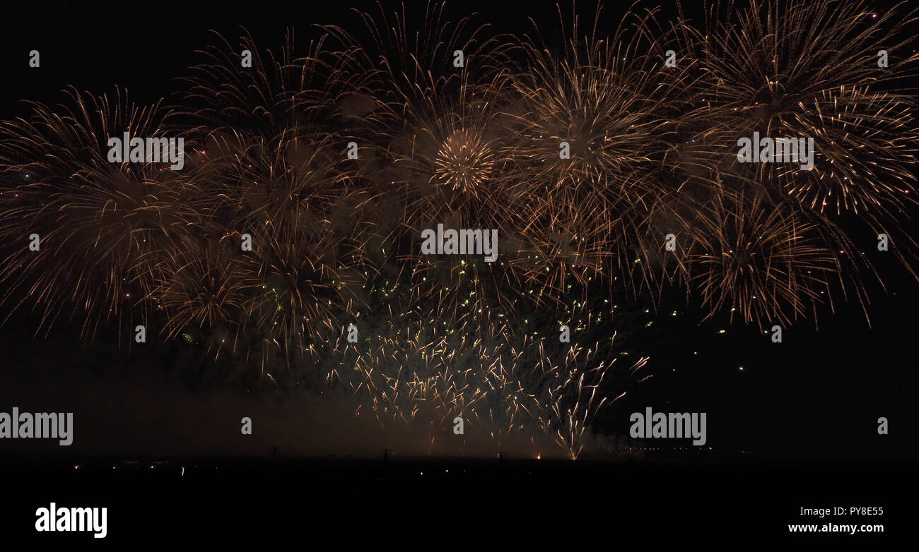 Colorful fireworks on the black sky background Stock Photo - Alamy