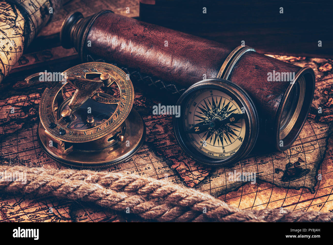 Old vintage compass on ancient map Stock Photo - Alamy