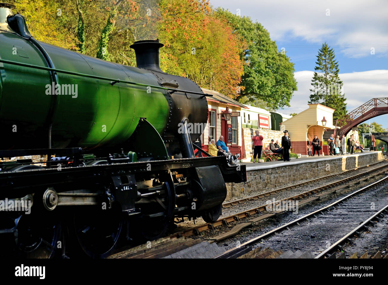 GWR 2800 class loco No 2857 entering Goathland station on the North ...