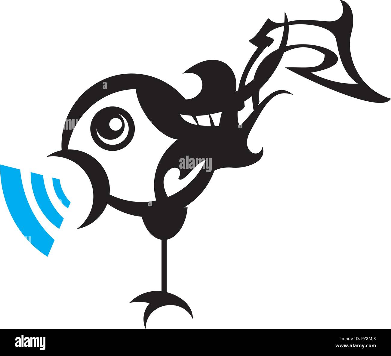 Music bird icon. Sound, vector. Music bird symbol design in blue and ...