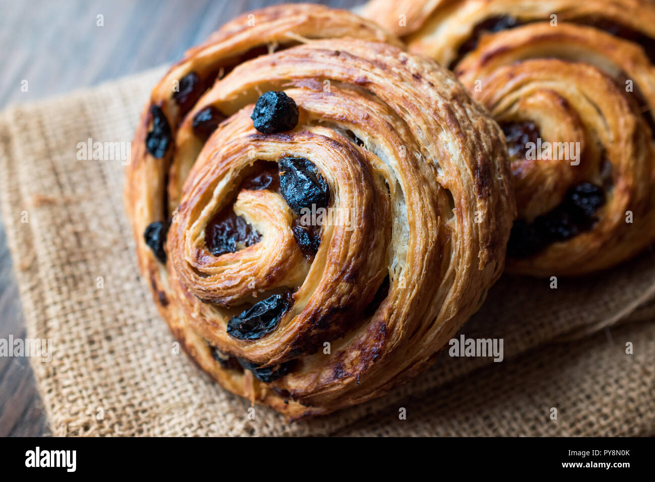 Danish Spiral Cinnamon Raisin Roll / German Pastry Schnecken on Sack ...