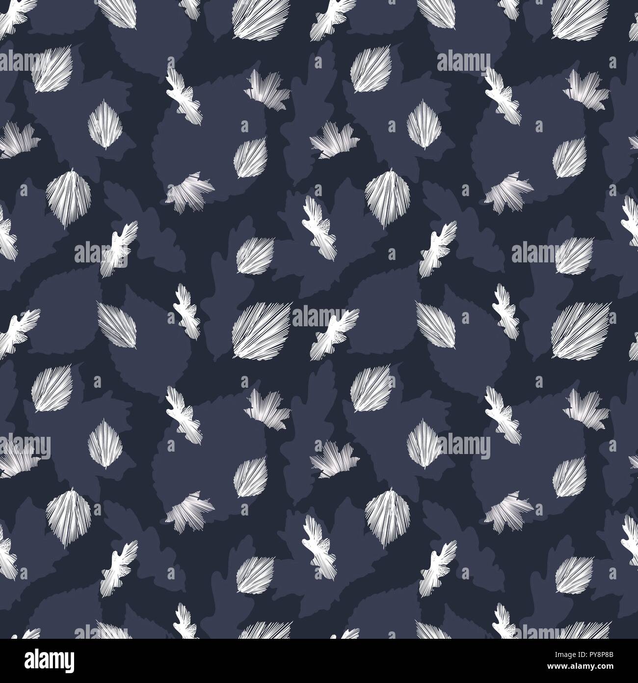 Beautiful seamless vector floral pattern on blue and white background ...