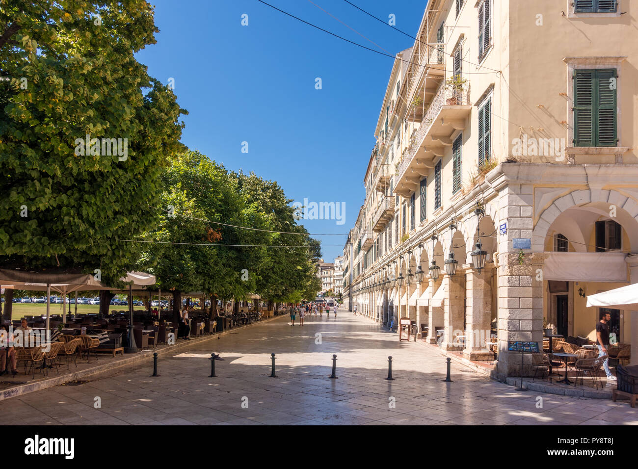 June 21st 2018 - Corfu, Greece - Street in the old town of Corfu island ...
