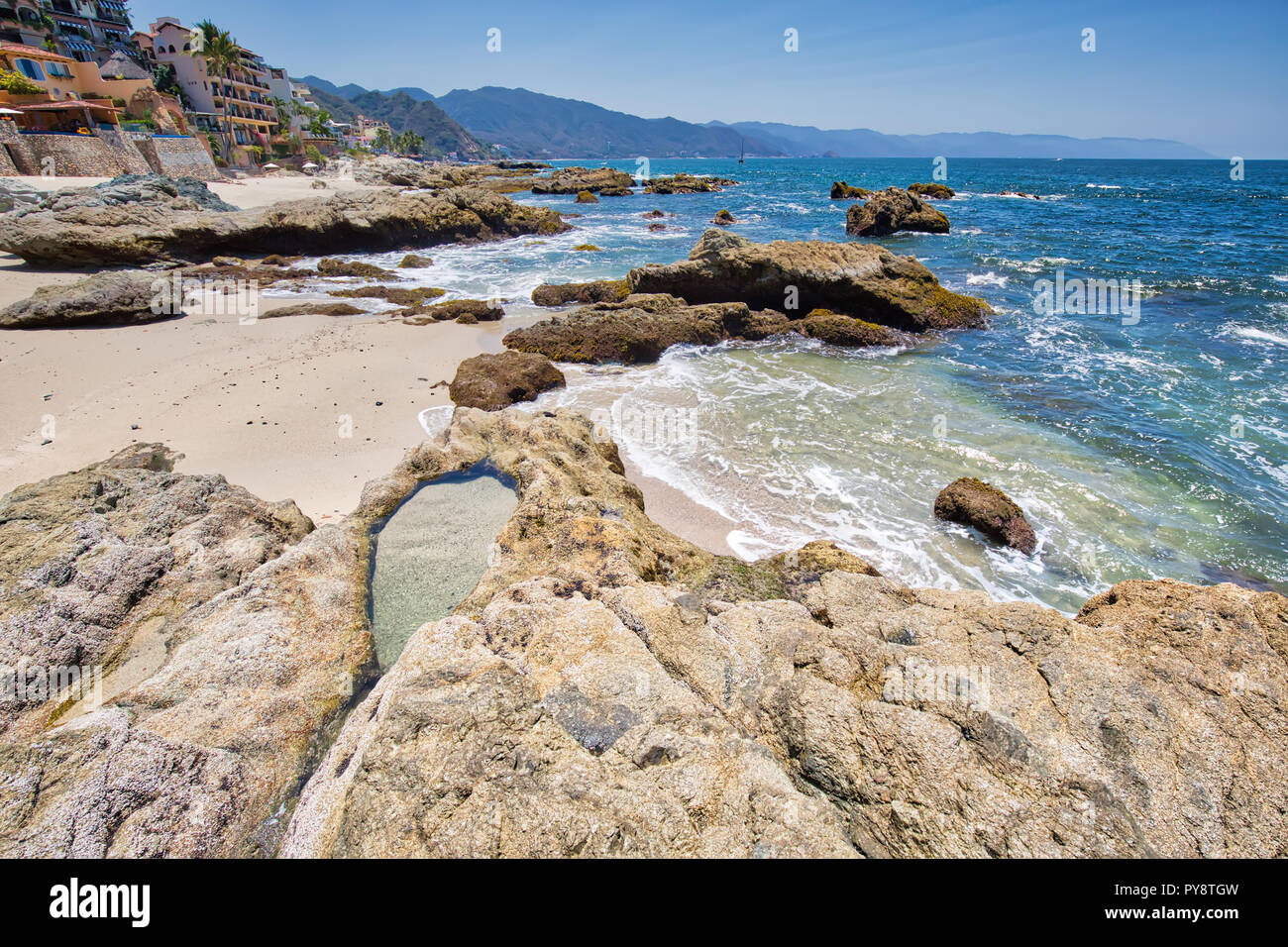 Puerto Vallarte, Conchas Chinas coastline and bay Stock Photo - Alamy