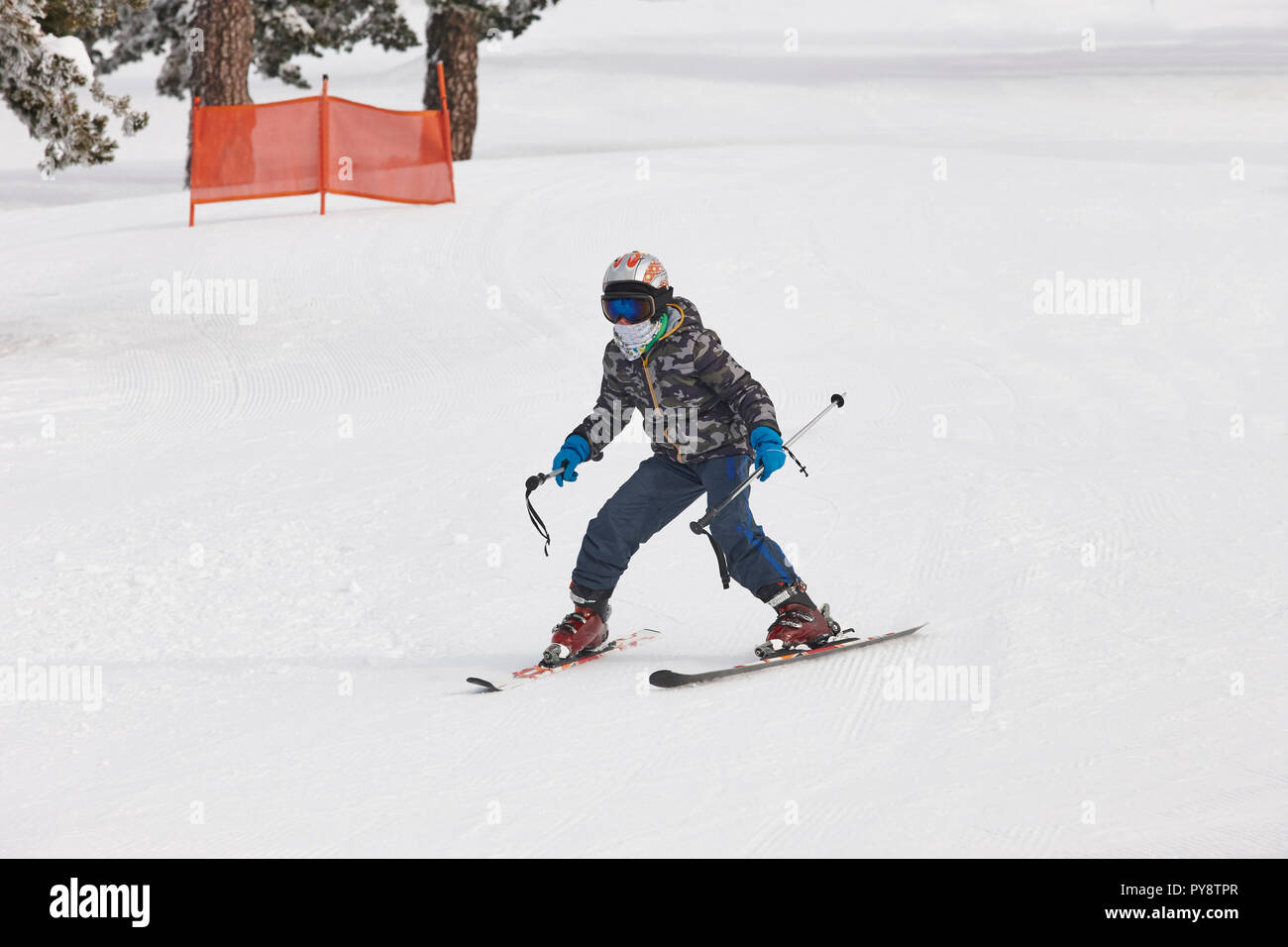 Children starting to learn how to ski. Winter sport. Horizontal Stock ...