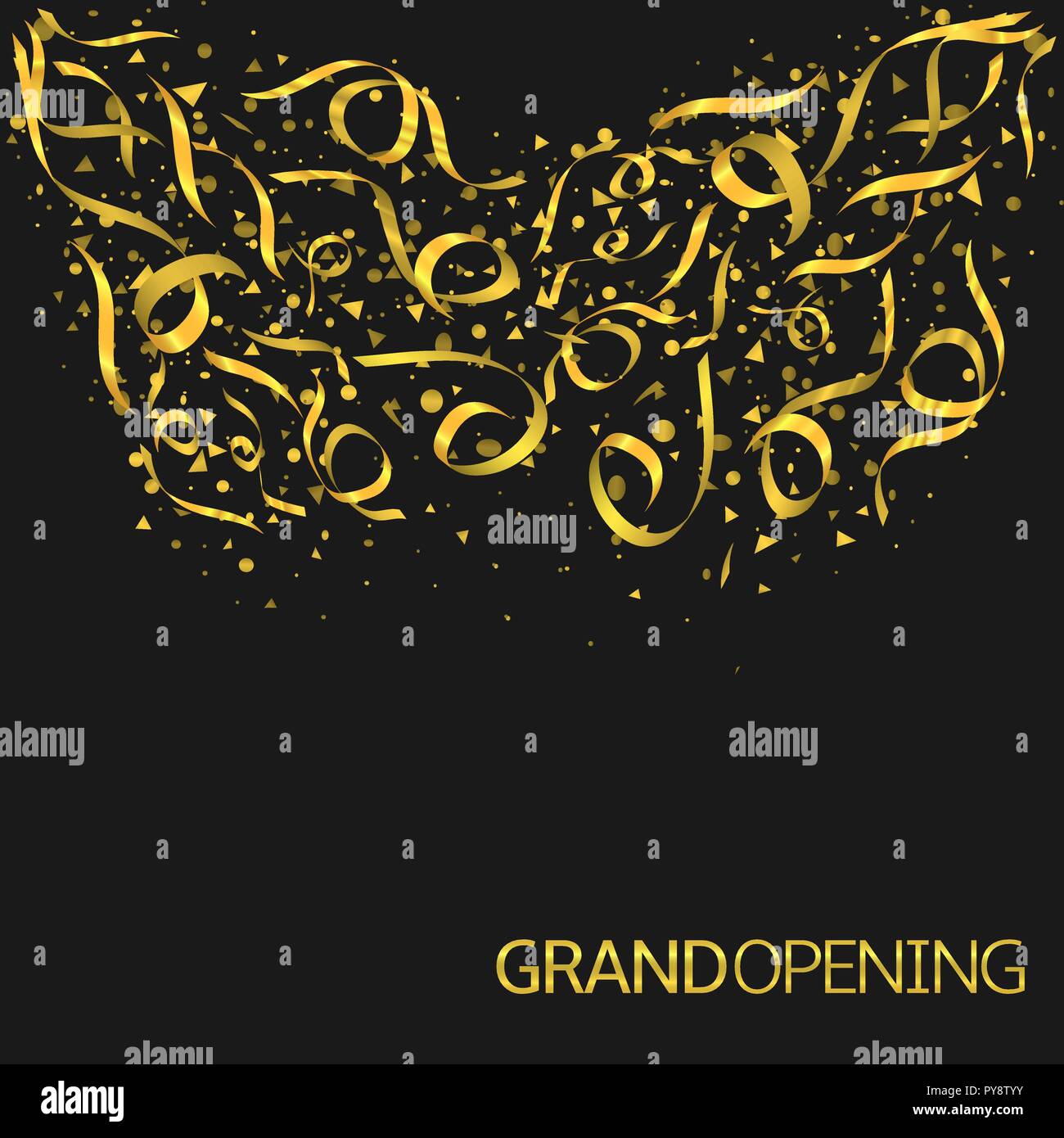 Grand opening. Golden confetti and ribbons, Vector illustration Stock ...