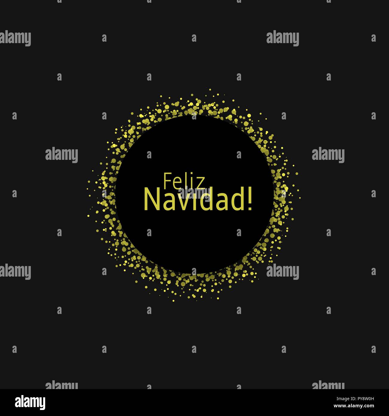 Spanish Christmas label. Feliz Navidad, Golden confetti label Stock ...