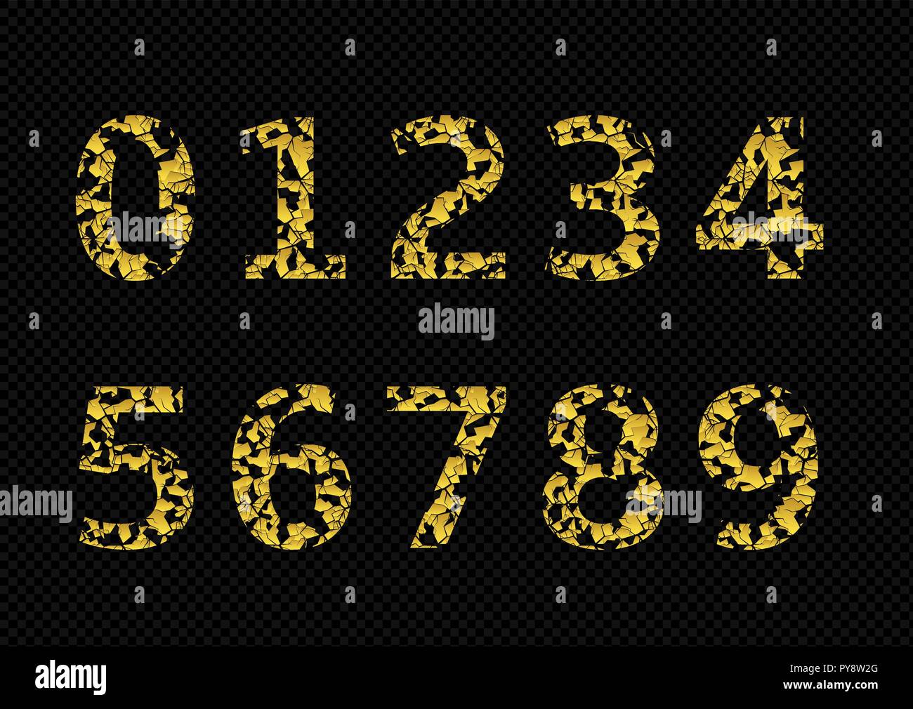 Golden broken numbers, old cracked numbers. Vector illustration Stock ...