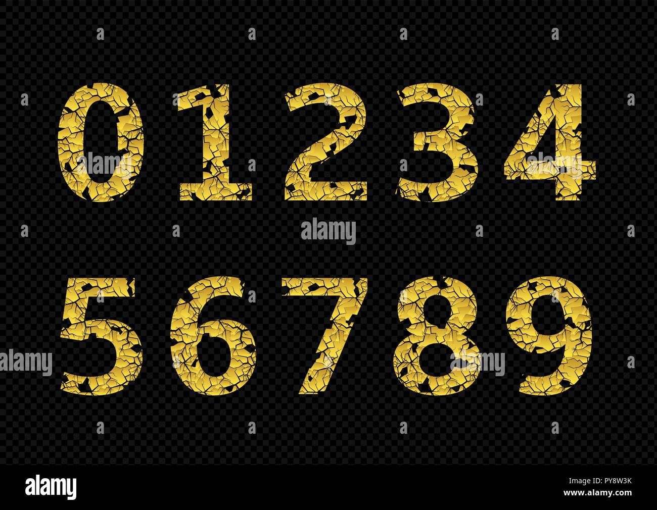 Golden broken numbers, old cracked numbers. Vector illustration Stock ...