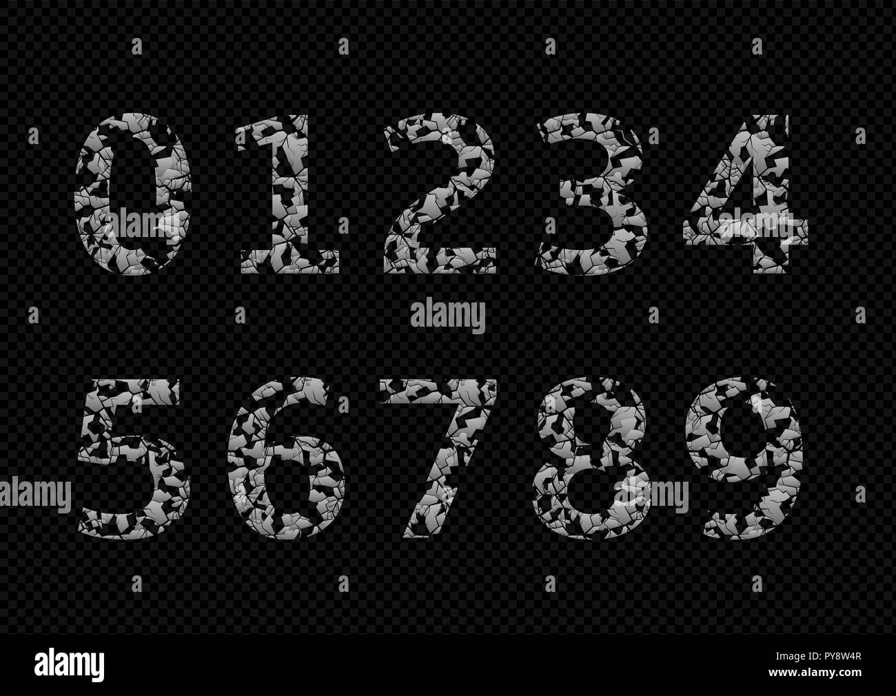 Silver broken numbers, old cracked numbers. Vector illustration Stock ...