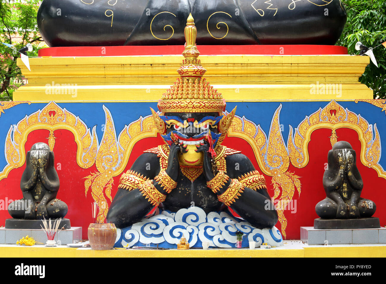 Phra Rahu (the mythical god of darkness or the Eclipse Maker) and Phra ...