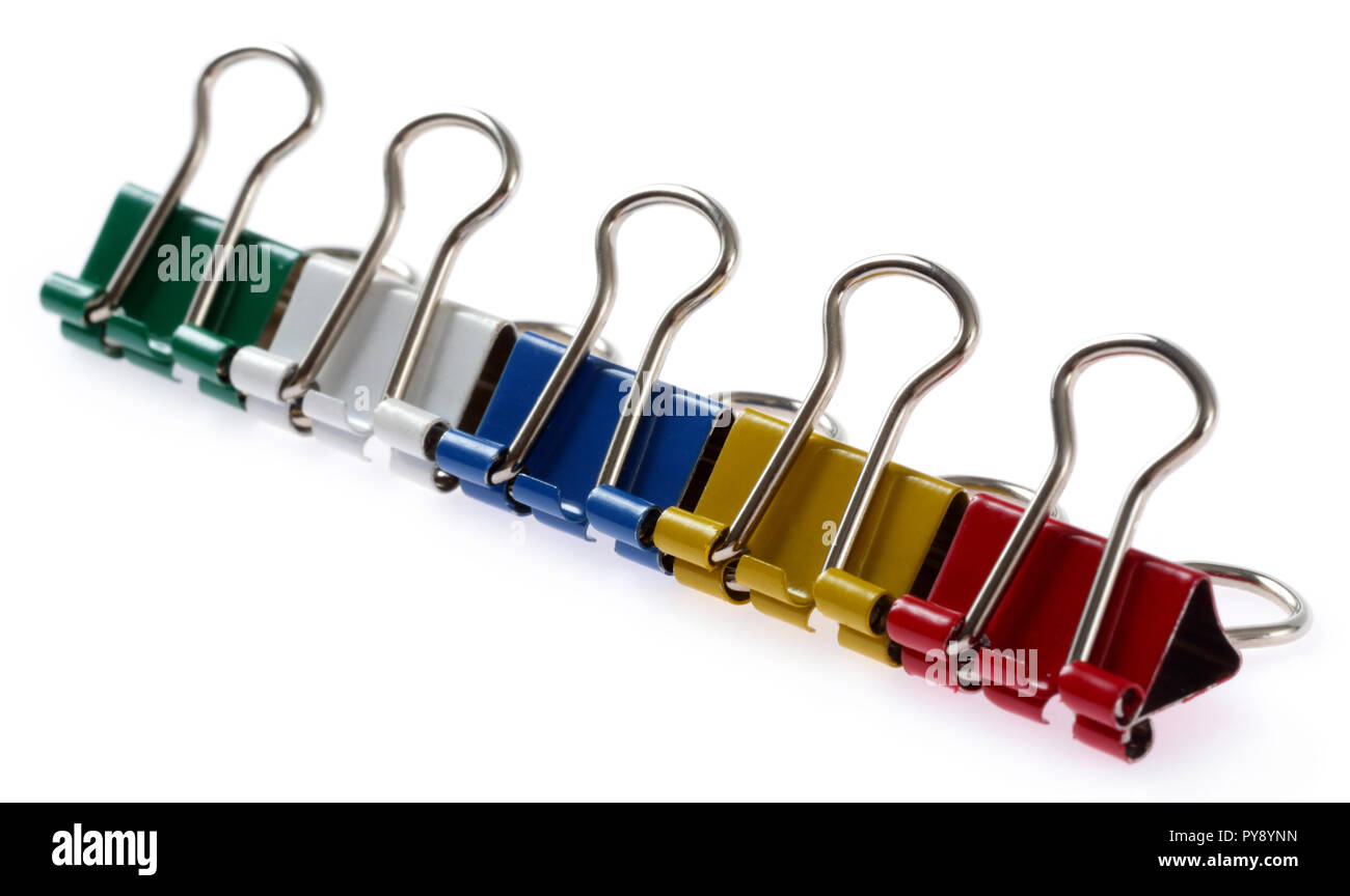 Colored binder clips isolated on white Stock Photo - Alamy