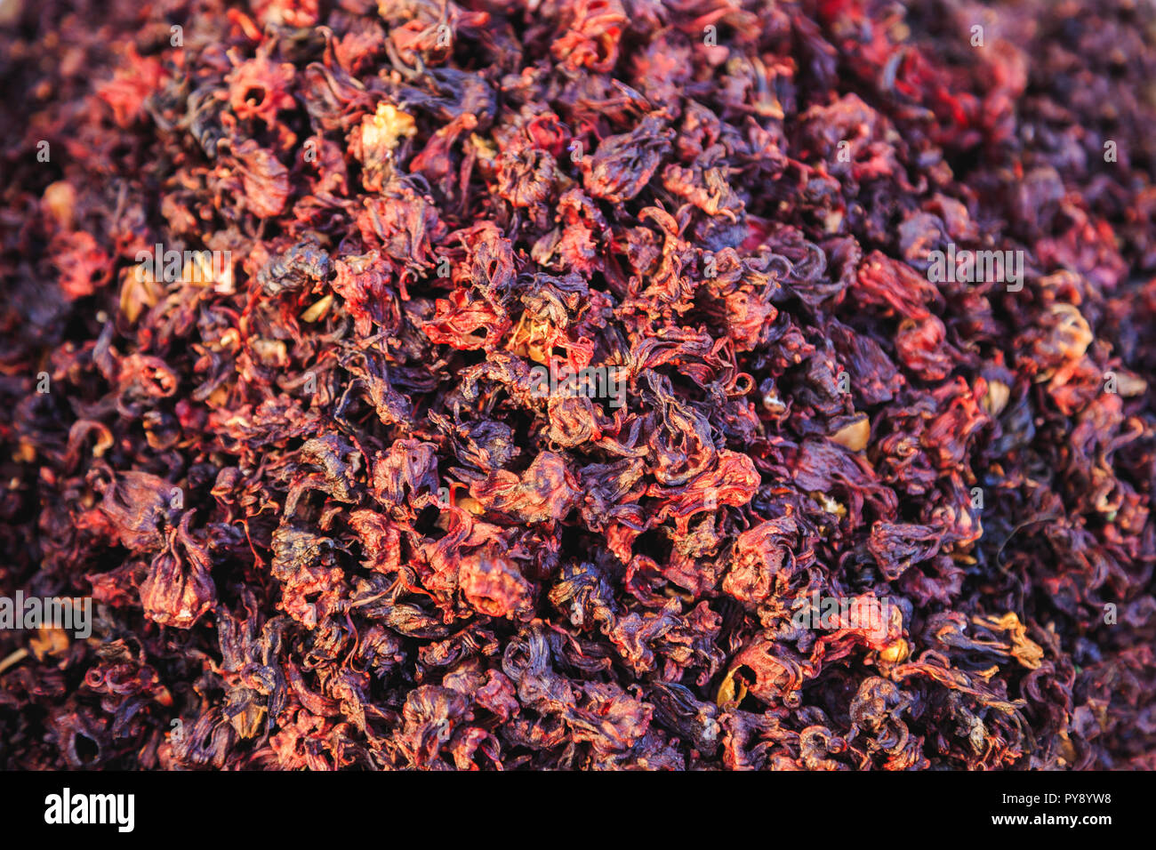 dried hibiscus flowers karkade tea Stock Photo - Alamy