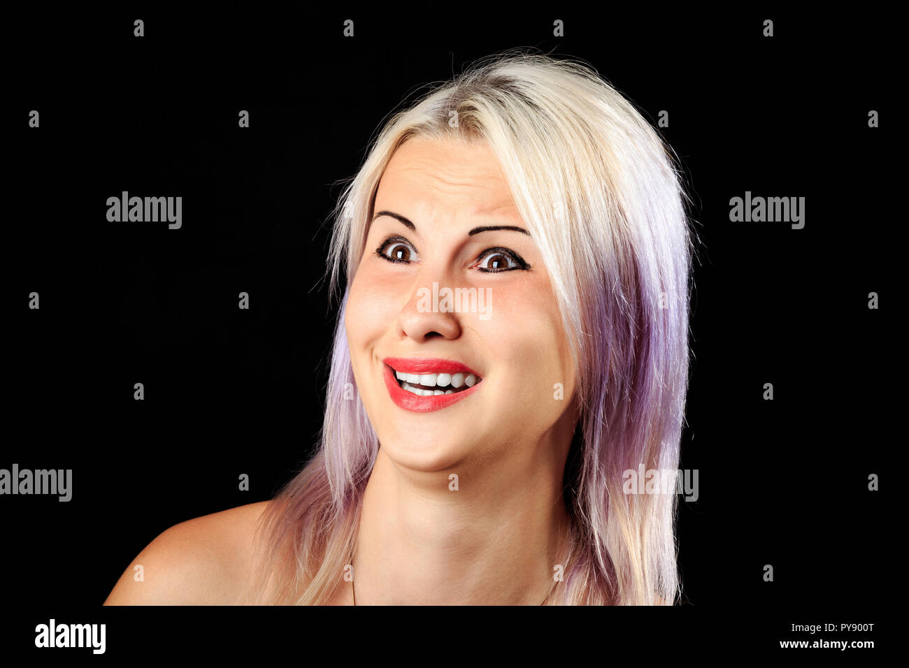 funny frightened female face expression, scared girl Stock Photo - Alamy
