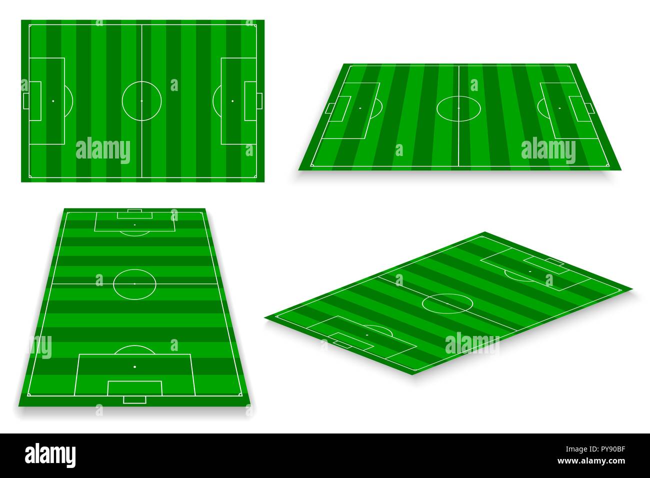 Colorful vector illustration of green playing sport fields over white ...