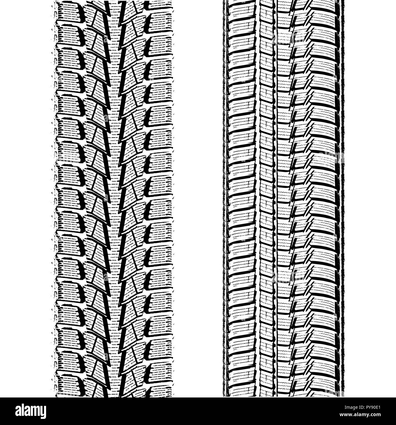 Black and white vector illustration of car tires tracks over white ...