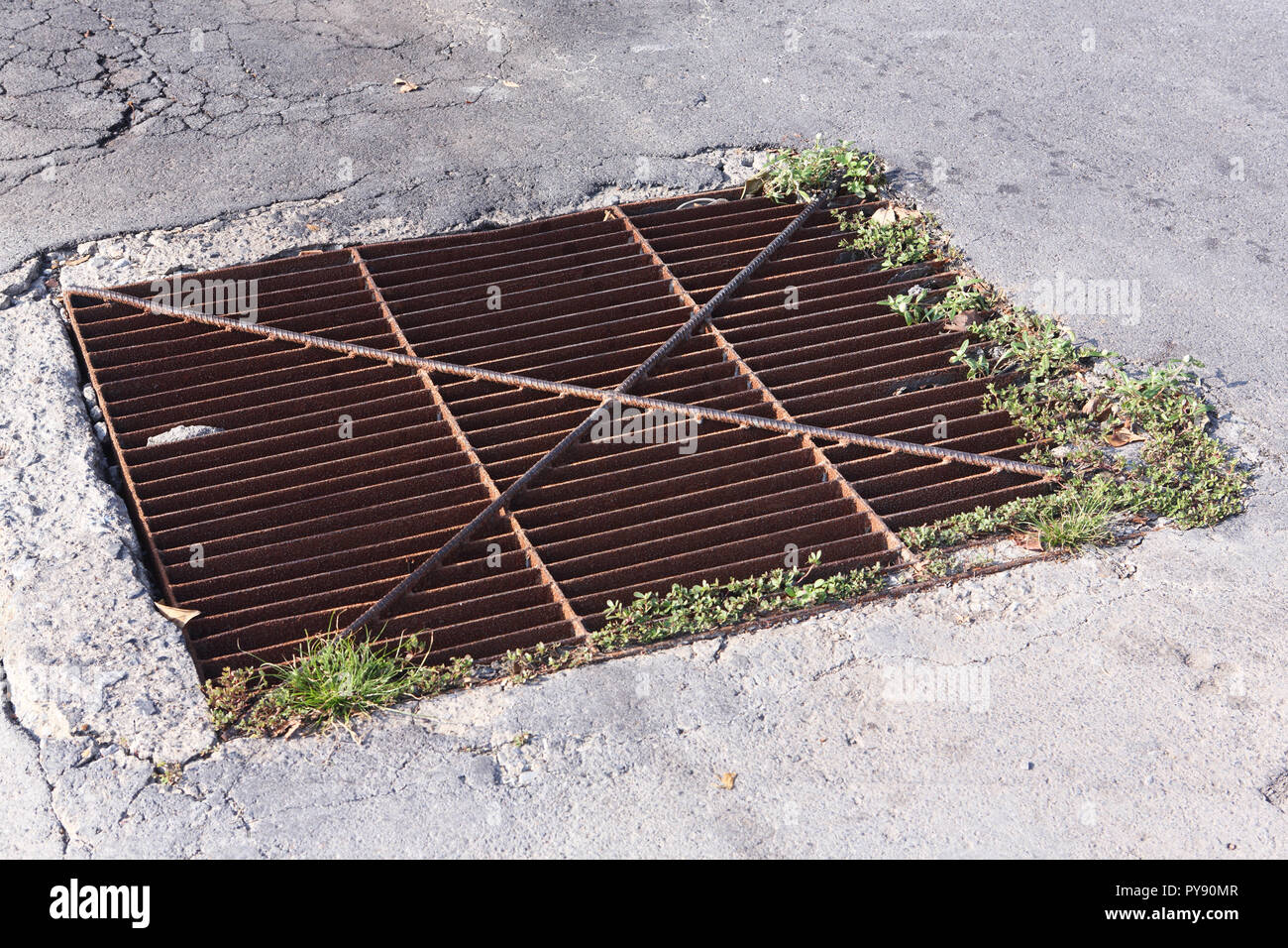 Old Steel grating drain cover Stock Photo - Alamy