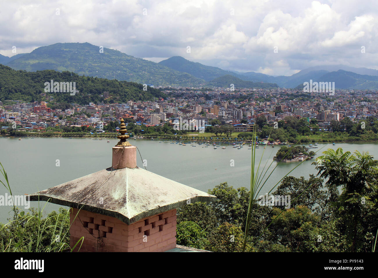Pokhara town and Phewa Lake as seen on the way up to the World Peace ...
