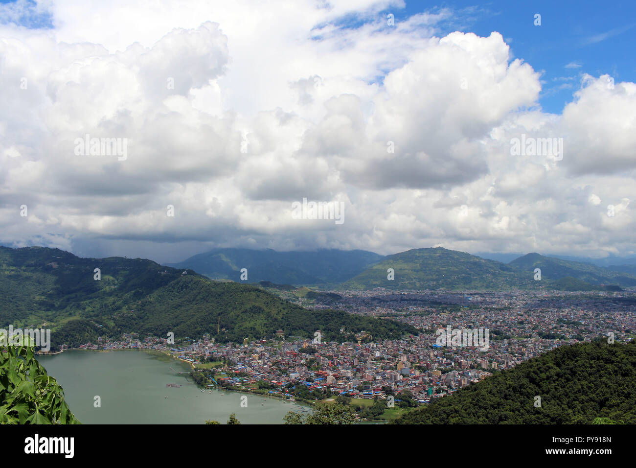 Pokhara town and Phewa Lake as seen on the way up to the World Peace ...
