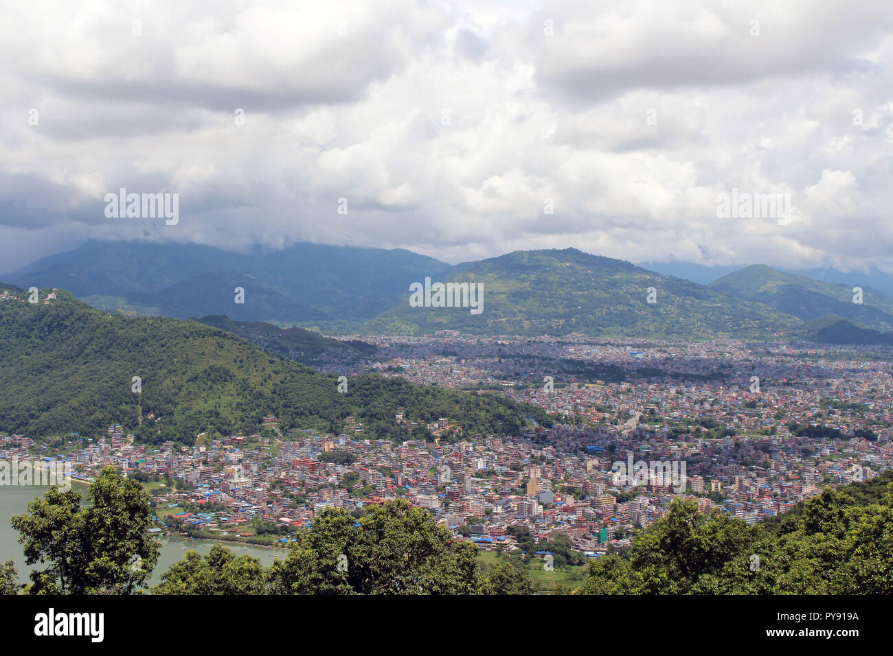 Pokhara town and Phewa Lake as seen on the way up to the World Peace ...
