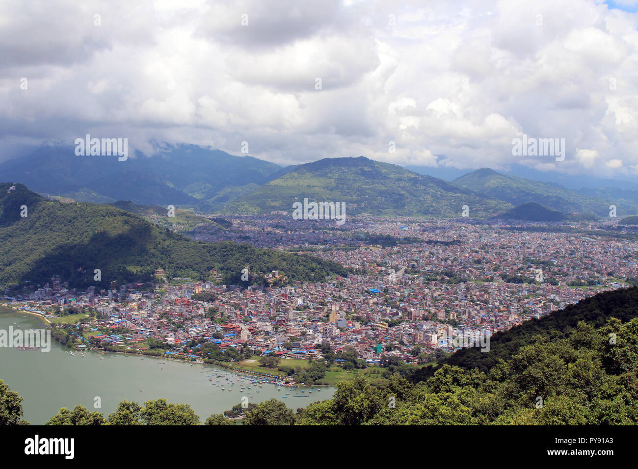 Pokhara town and Phewa Lake as seen on the way up to the World Peace ...