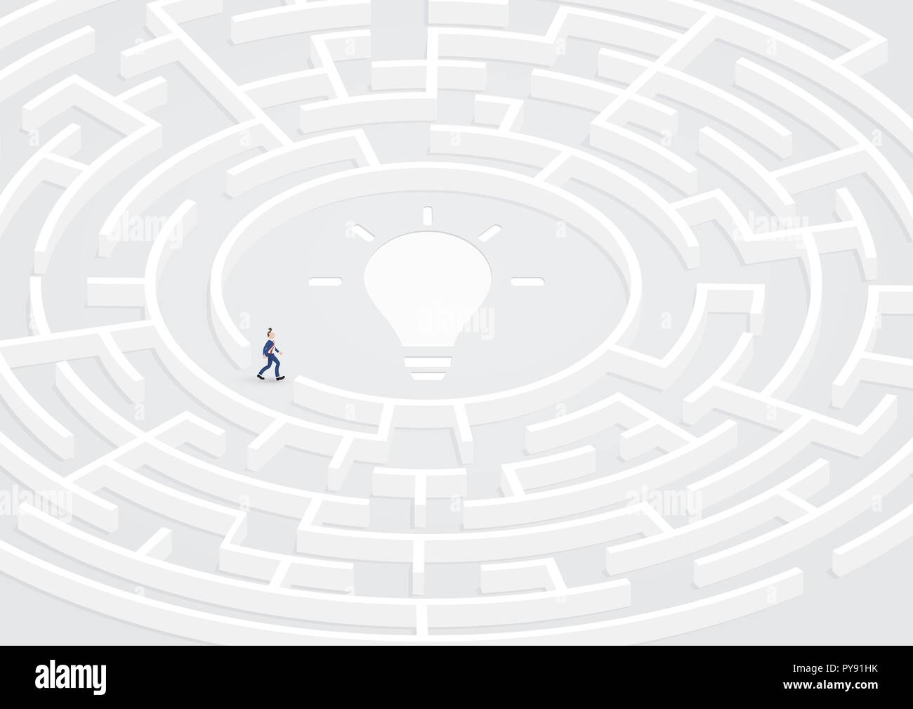 Businessman success to finding the solution in circular maze, labyrinth. Vector illustration ...