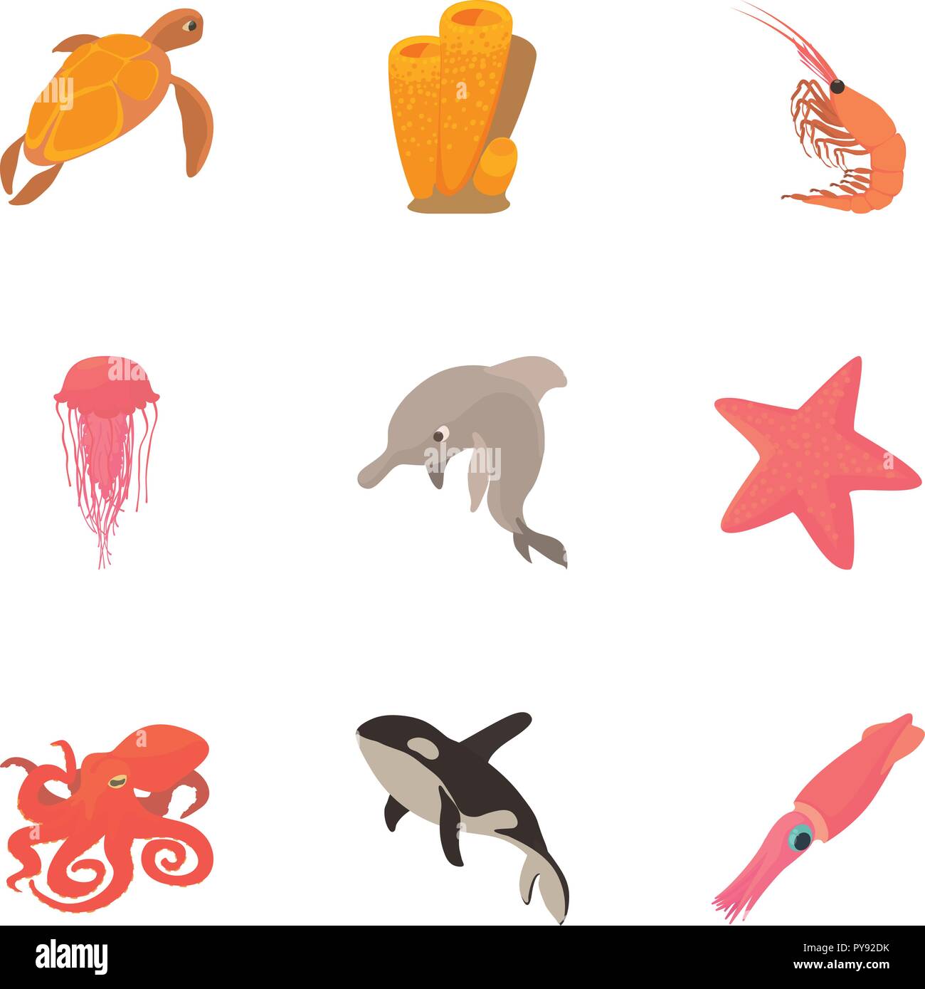 Peaceful water animal icons set, cartoon style Stock Vector Image & Art ...