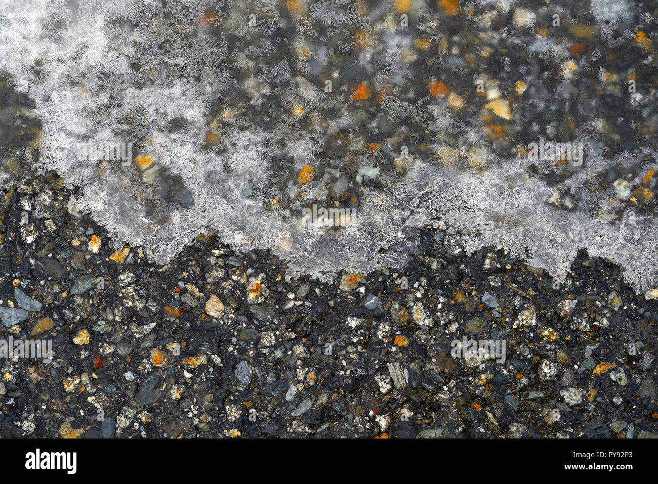 Iced asphalt road pavement detail in winter Stock Photo - Alamy
