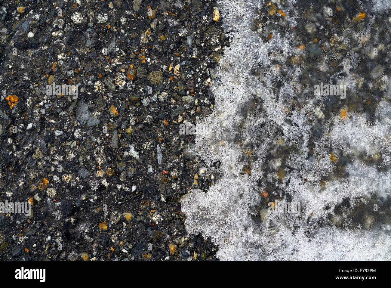 Iced asphalt road pavement detail in winter Stock Photo - Alamy