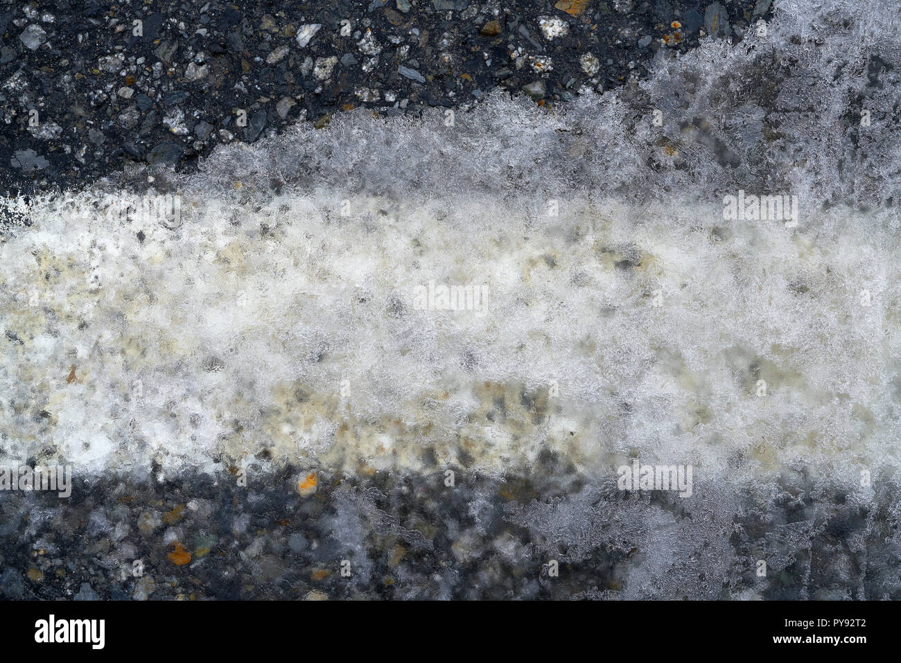 Iced asphalt road pavement detail in winter Stock Photo - Alamy