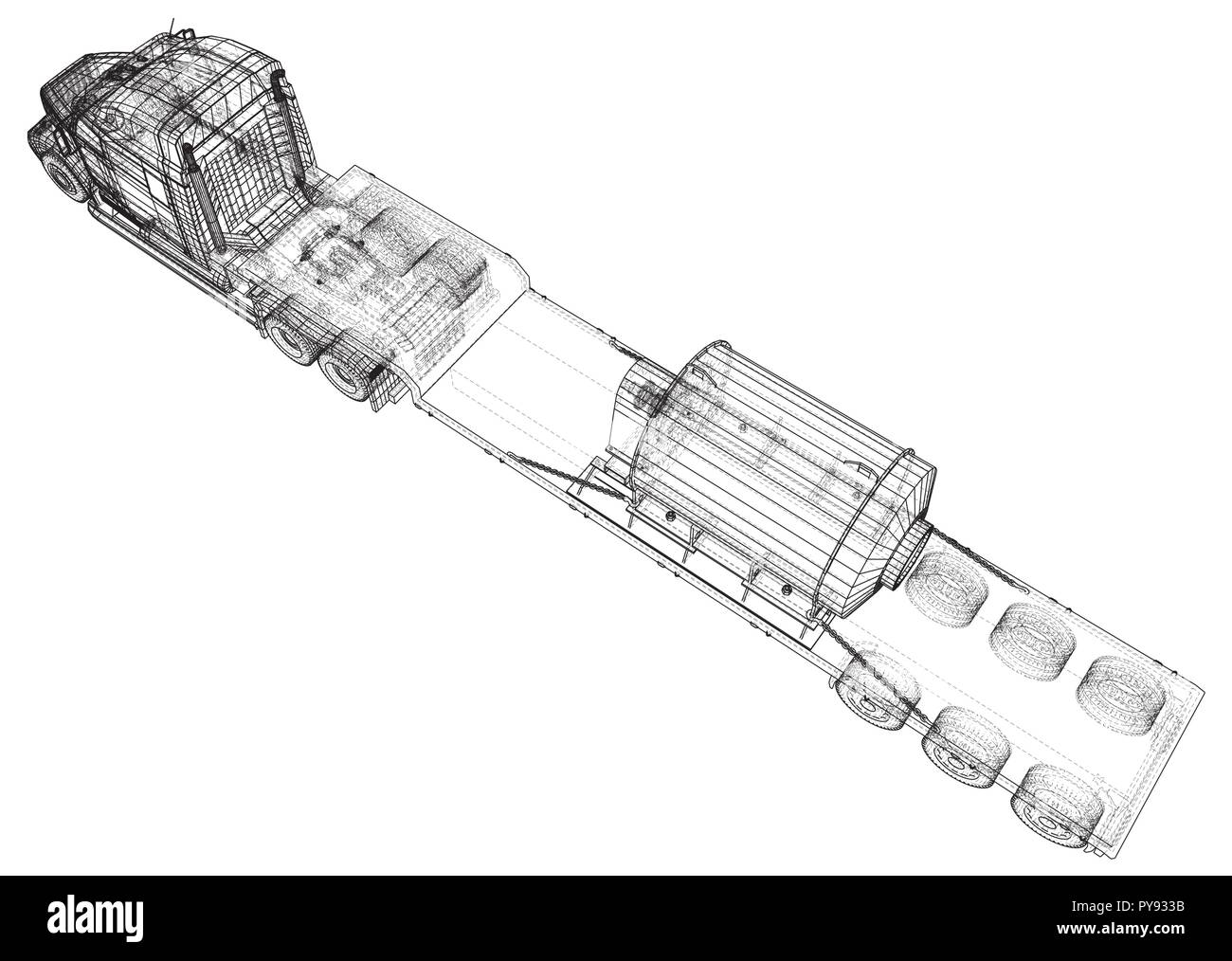 Low bed Truck Trailer. Abstract drawing. Cargo vehicle. Tracing ...