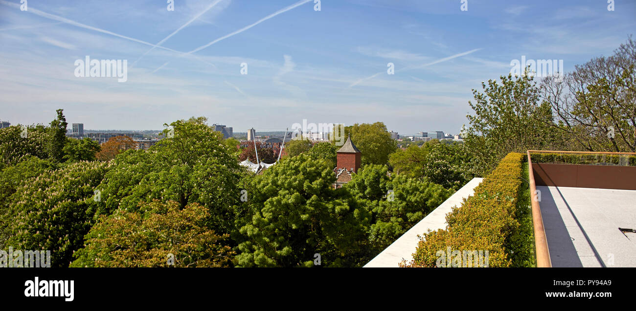 High level views over Holland Park showing Open air opera house ...