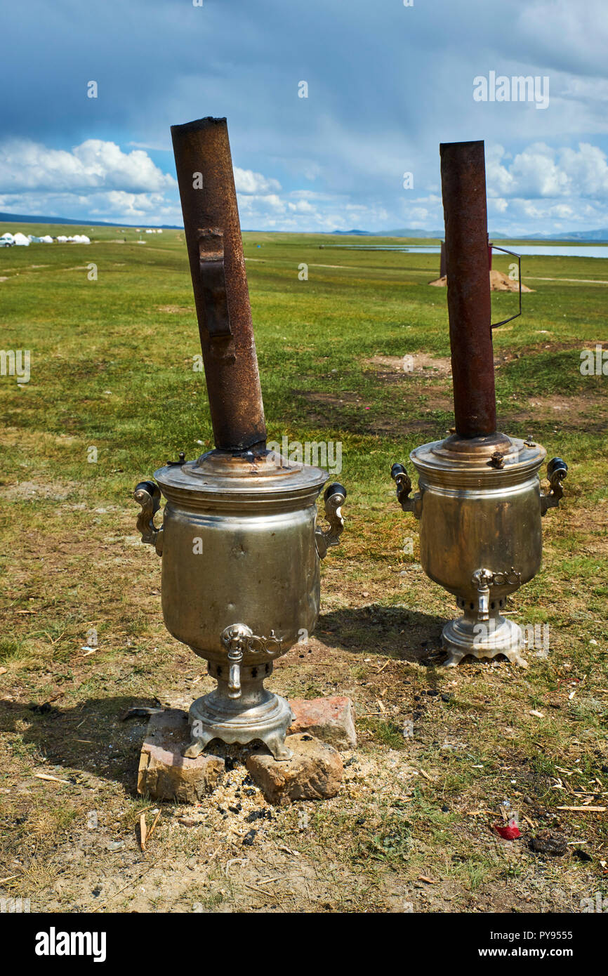 Kyrgyzstan, Naryn province, Song Kol lake, Kirghiz nomad's yurt camp ...