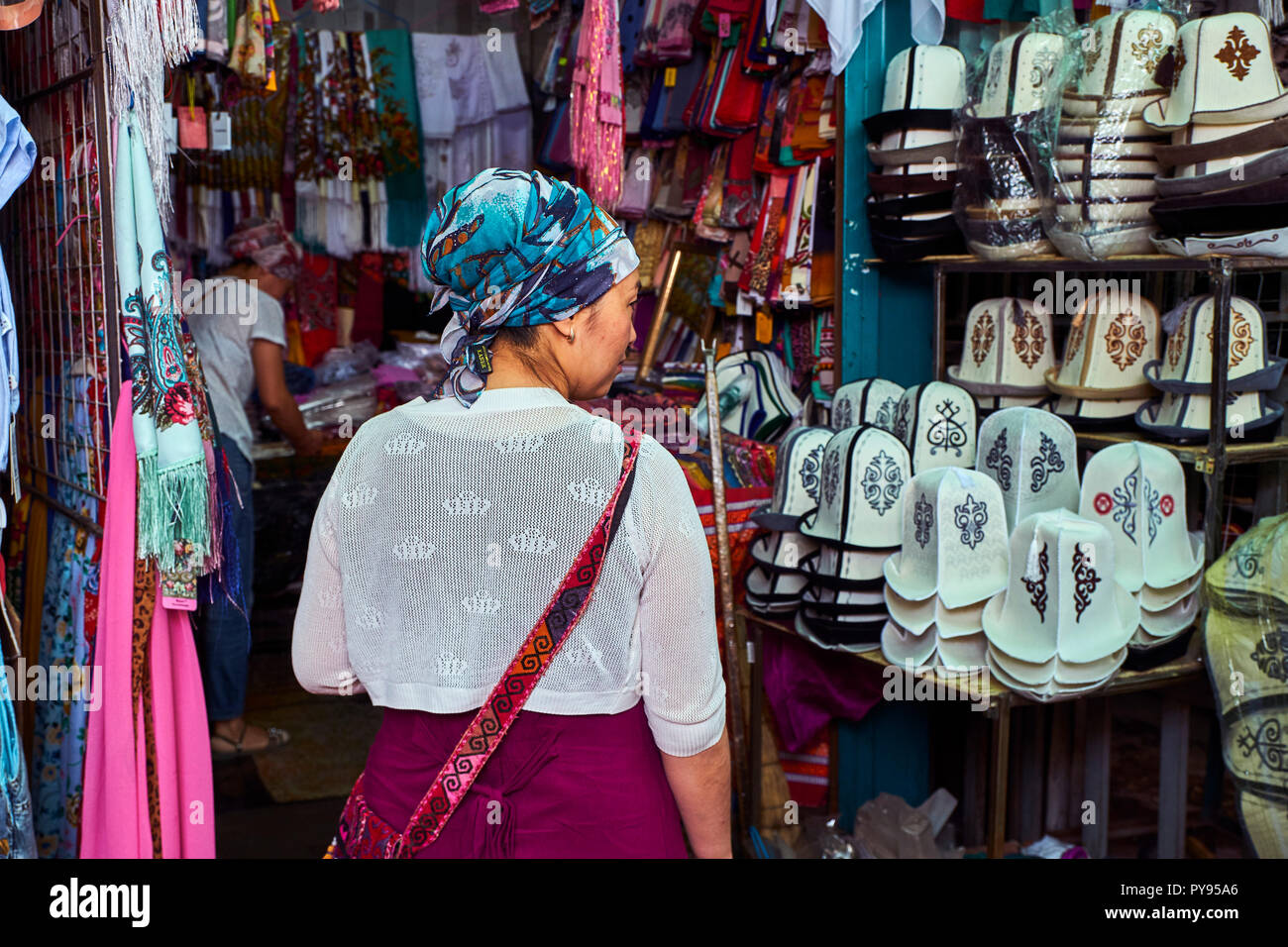 Kyrgyzstan, Och province, Och city, old bazar, Ak Kalpak, traditional ...