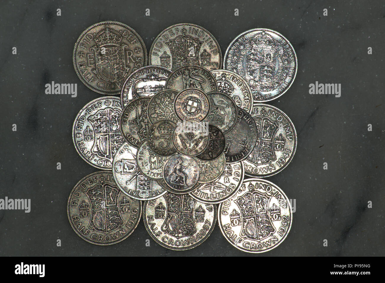 Various British pre-decimal coins Stock Photo - Alamy