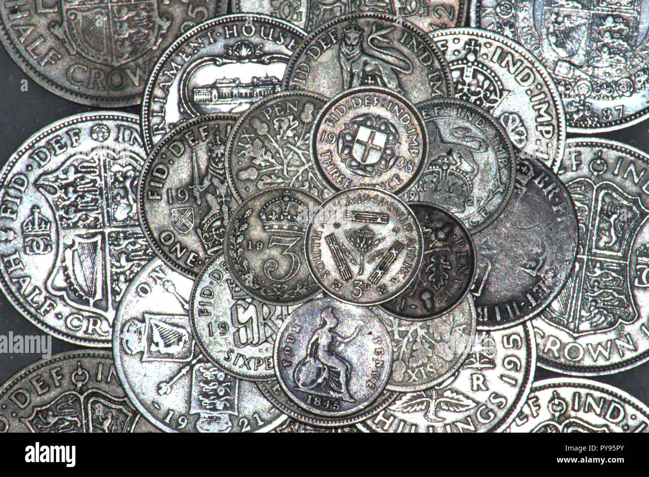 Various British pre-decimal coins Stock Photo - Alamy