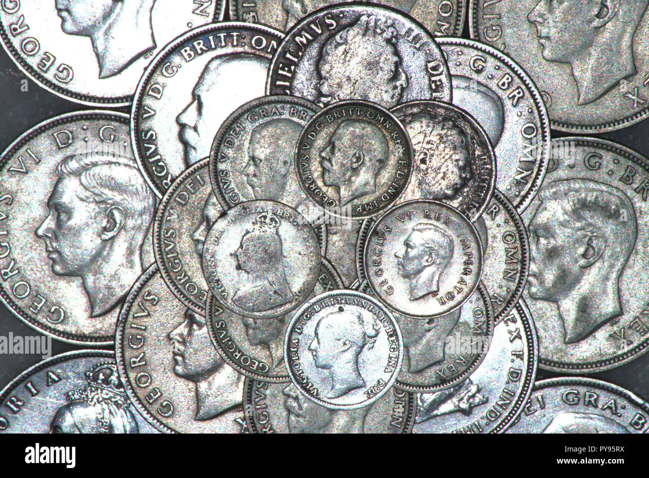 Various British pre-decimal coins Stock Photo - Alamy