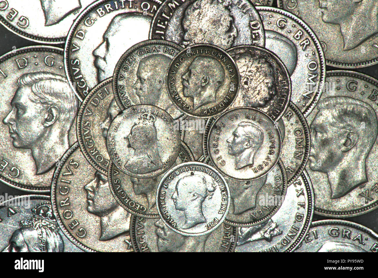 Various British pre-decimal coins Stock Photo - Alamy