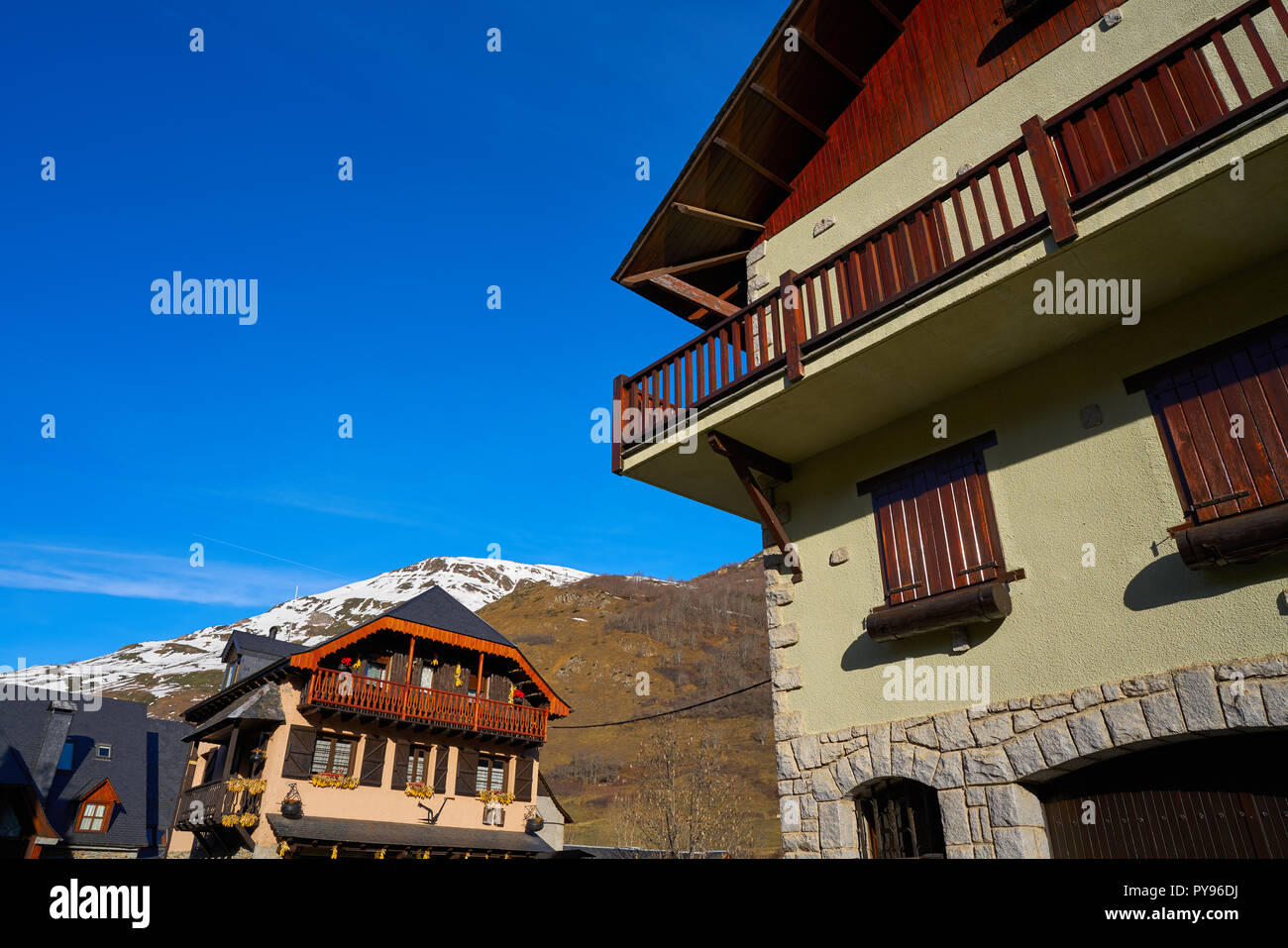 Salardu village in Lerida Catalonia of Spain Pyrenees in Aran Valley ...