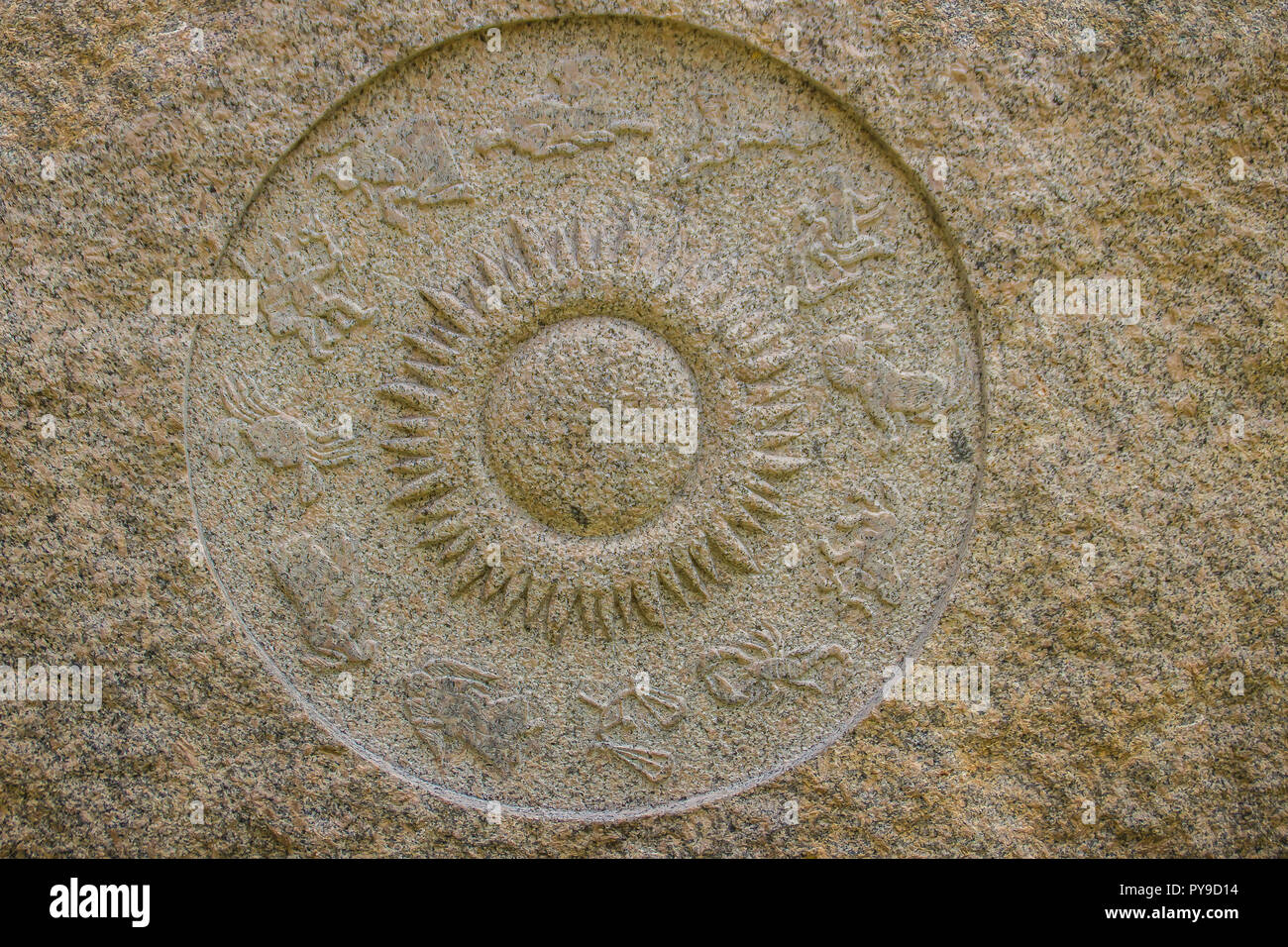 Horoscope wheel chart made from marble stone. Ancient stone zodiac ...