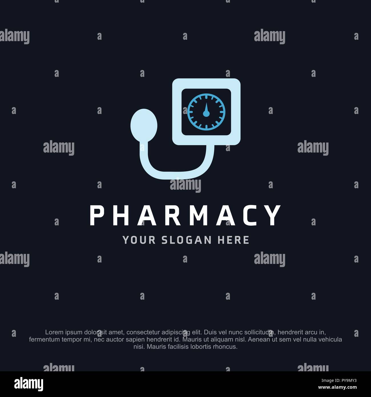 Pharmacy logo design with typography and dark background vector Stock ...