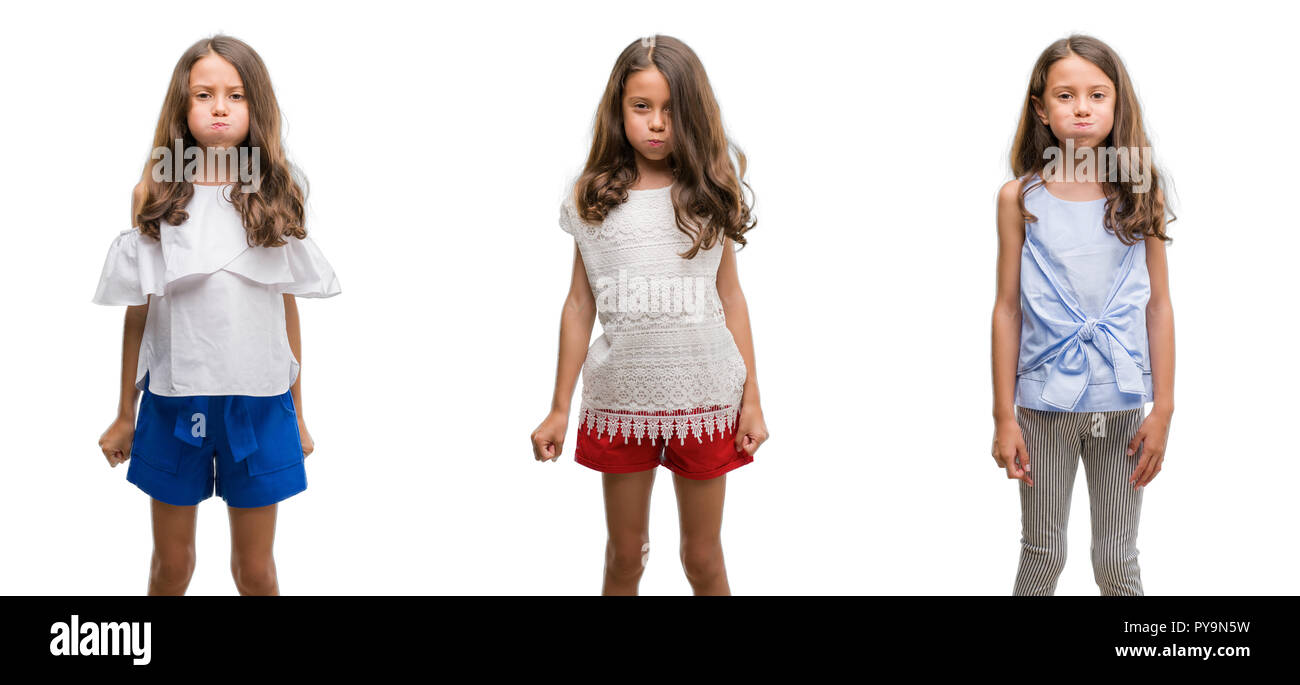 Collage of hispanic young child over isolated background puffing cheeks ...