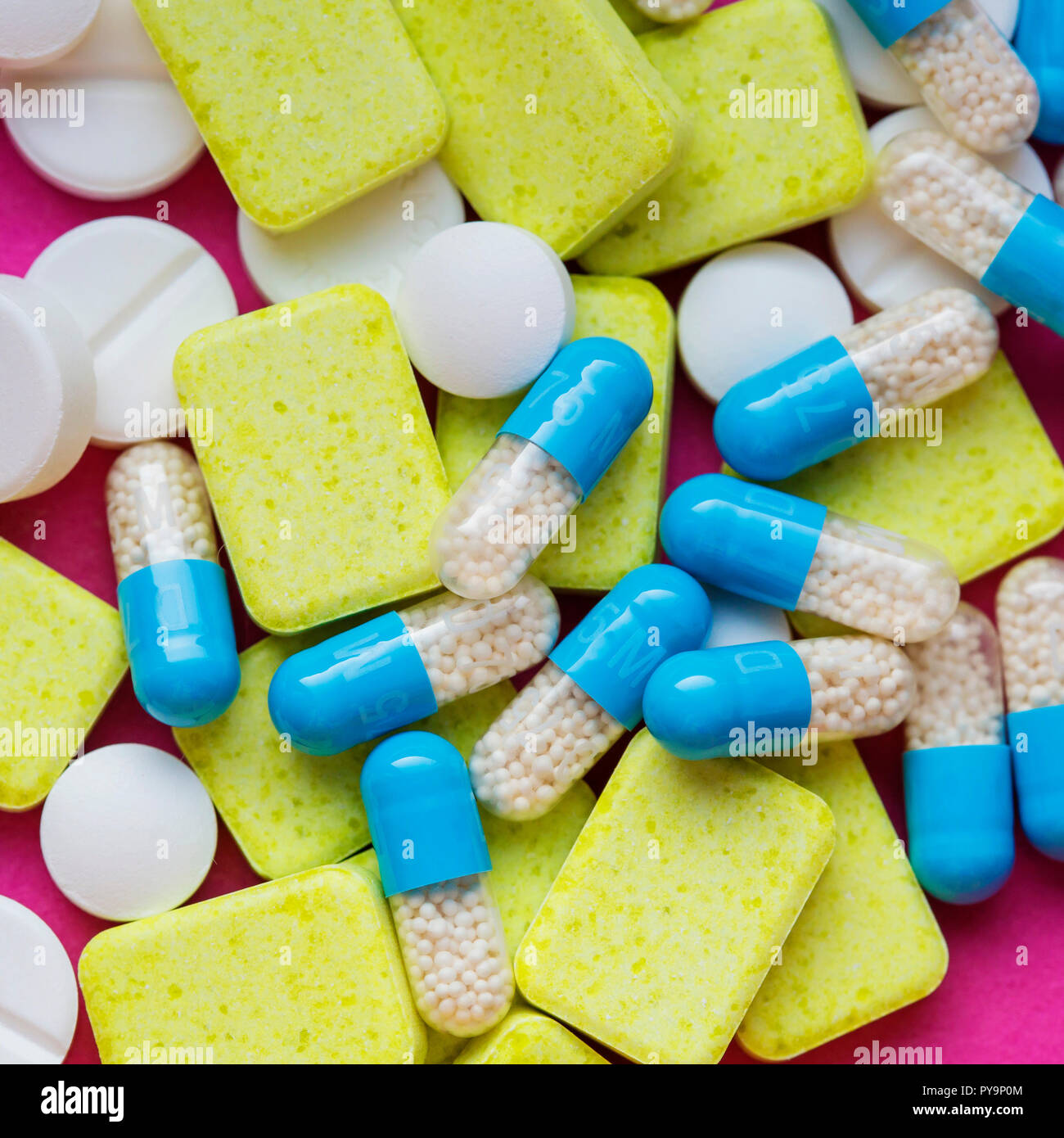 Pharmaceutical pills and capsules background Stock Photo - Alamy